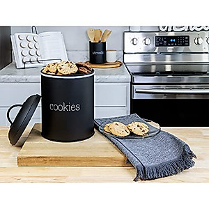AuldHome Black Enamelware Cookie Jar, Large Modern Farmhouse Treats Canister