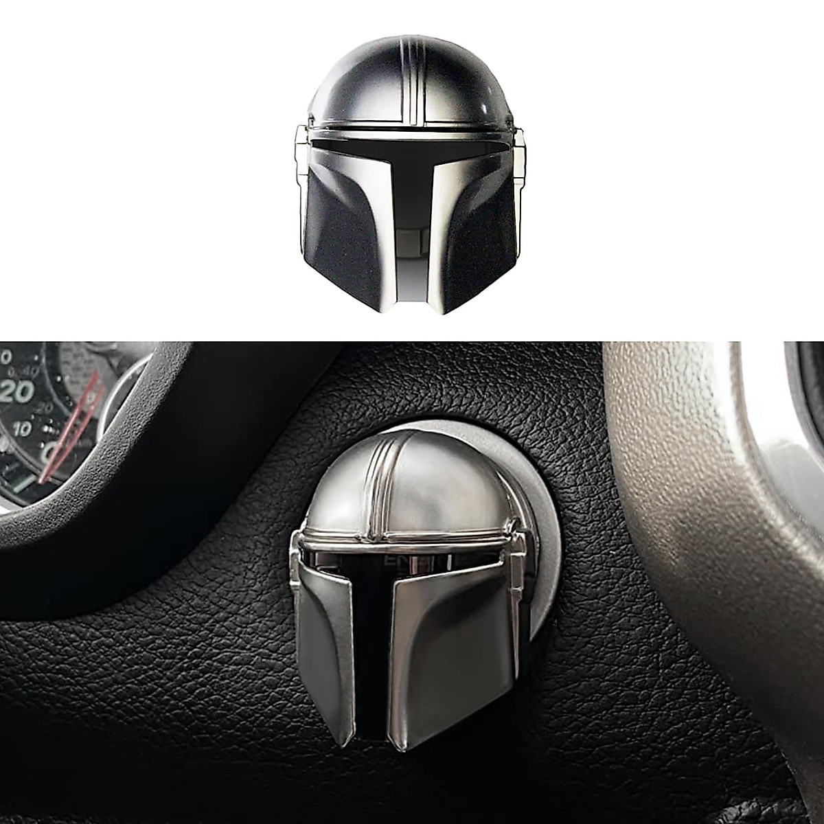 BestEvMod Mando Style Universal Car Engine Start Stop Button Cover Anti-Scratch Push Start Button Protective Cover 3D Cool Car Interior Accessories (Sliver)