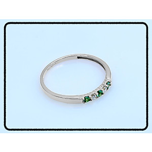 Dazzlingrock Collection 10K Round Emerald & Diamond 5 Stone Women Anniversary Wedding Band, White Gold, Size 7