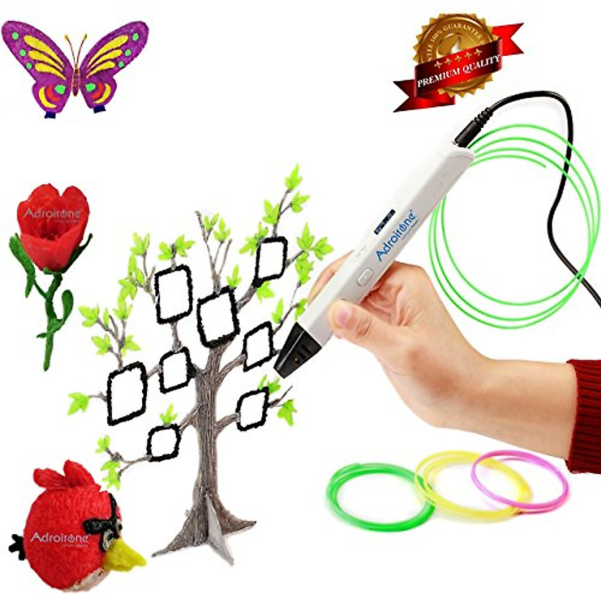 3D Pen / 3D Printer Filament PLA 1.75mm Plastic 328 Linear Feet. Pack of 20 Colors Filaments 16.4 ft Each. Each Color in a Separate Vacuum Sealed Pack for Easy use