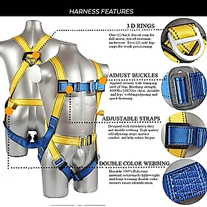 Ymachray Fall Protection Safety Harness OSHA/ANSI Compliant,internal Shock Absorbing landyard&Hook