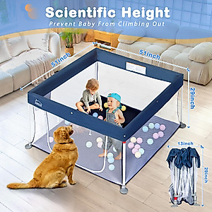 Uamector Foldable Playpen, Baby Playpen for Indoor Outdoor Large Baby Gate Playpen, 51 * 51 Inch Safety Oxford Cloth Folding Baby Fence Kids Play Pen with Anti-Slip Base