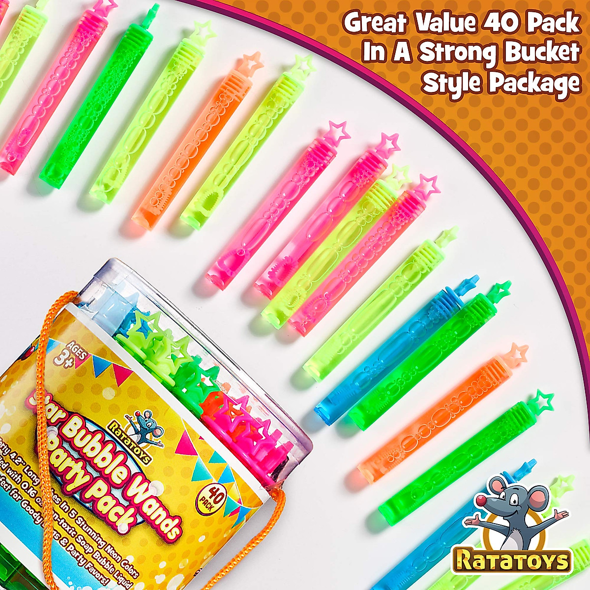 Star Bubble Wands Party Favors Pack Of 40 By Ratatoys: Mini Neon Bubble Wands | Odor-Free Non-Toxic Kids’/Birthday Treats Bubble Maker Toys for Kids | Outdoor Summer Events & Celebration Toy Gift