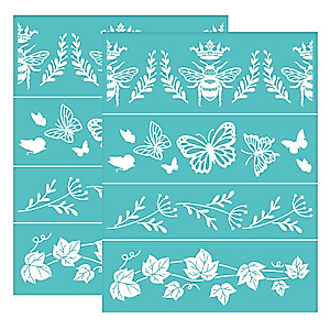 OLYCRAFT 2 Pcs Self-Adhesive Silk Screen Printing Stencil Reusable Mesh Transfer Stencil Bee Butterfly Theme Silk Screen Stencil for Painting on Wood T-Shirt Fabric Decoration 11x8.6 Inch