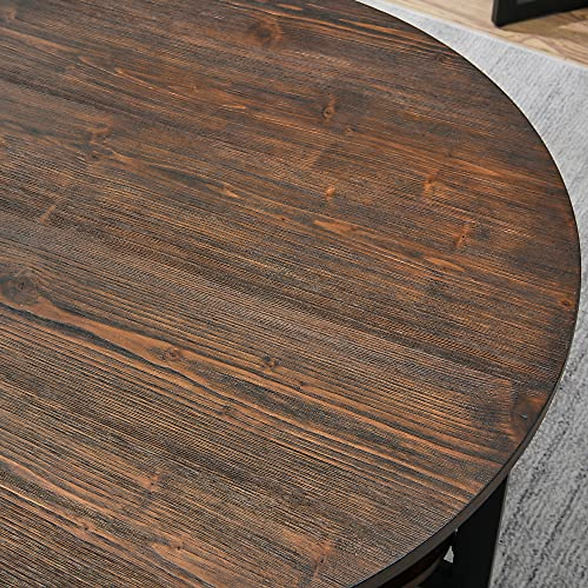 MODERION Round Coffee Table for Living Room, 35.3" Large Farmhouse Cocktail Table with Storage Shelf, Circular Wood Center Tea Table with Metal Leg, Sofa Table, Easy Assembly, Brushed Brown KFZ2338NC