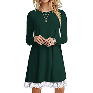 Halife Cute Christmas Dresses for Women Long Sleeve Casual Swing Tunic Dress with Pockets Dark Green L