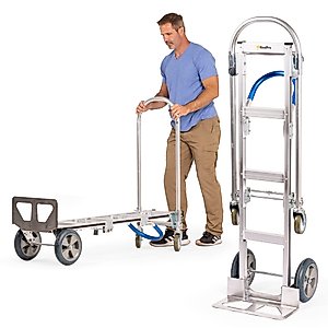 HaulPro Fully Assembled Senior Convertible Hand Truck - Heavy Duty Loads 1,000 lbs. Aluminum Moving Dolly Converts from Hand Truck to Platform Push Cart in Seconds - Utility Cart with Anti Slip Handle