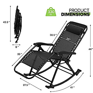 Magshion Outdoor Rocking Chairs 2 Pack Lounge Patio Rocking Chair Zero Gravity Outdoor Folding Recliner Foldable Lounge Chair for Patio Poolside and Camping, Support up to 330 lbs (Black)