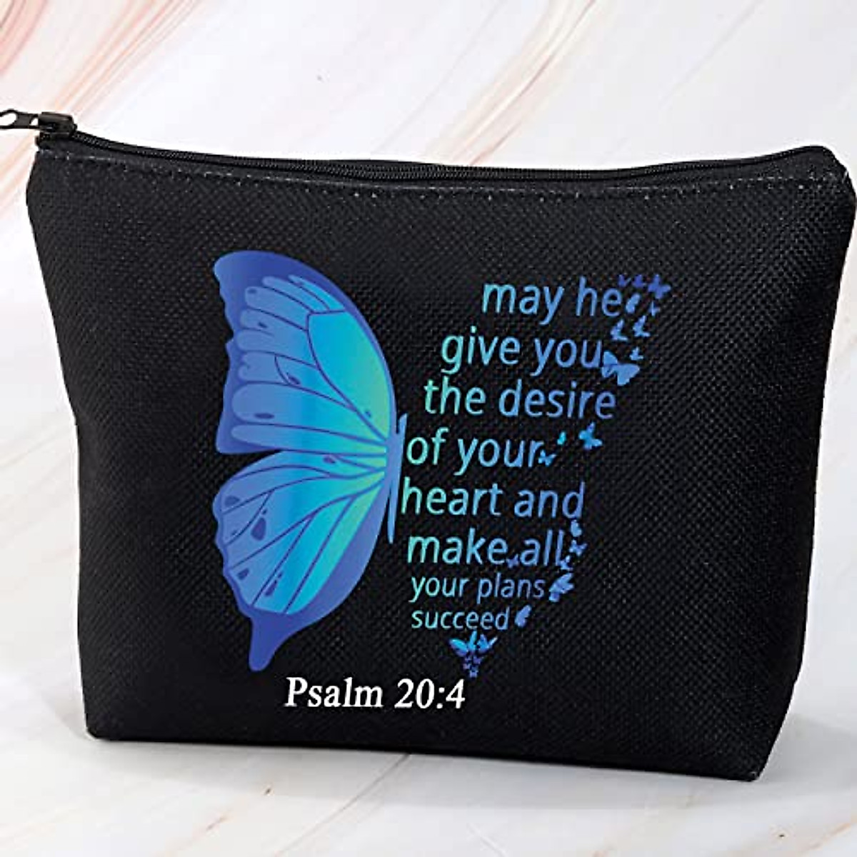 VAMSII Psalm 20:4 Gifts Bible Verse Makeup Bag Christian Cosmetic Bag Scripture Gift Bags Religious Zipper Pouch (Makeup Bag Black)