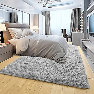 Ompaa Soft Fluffy Area Rug for Living Room Bedroom, 4x6 Grey Plush Shag Rugs, Fuzzy Shaggy Accent Carpets for Kids Girls Rooms, Modern Apartment Nursery Dorm Indoor Furry Decor