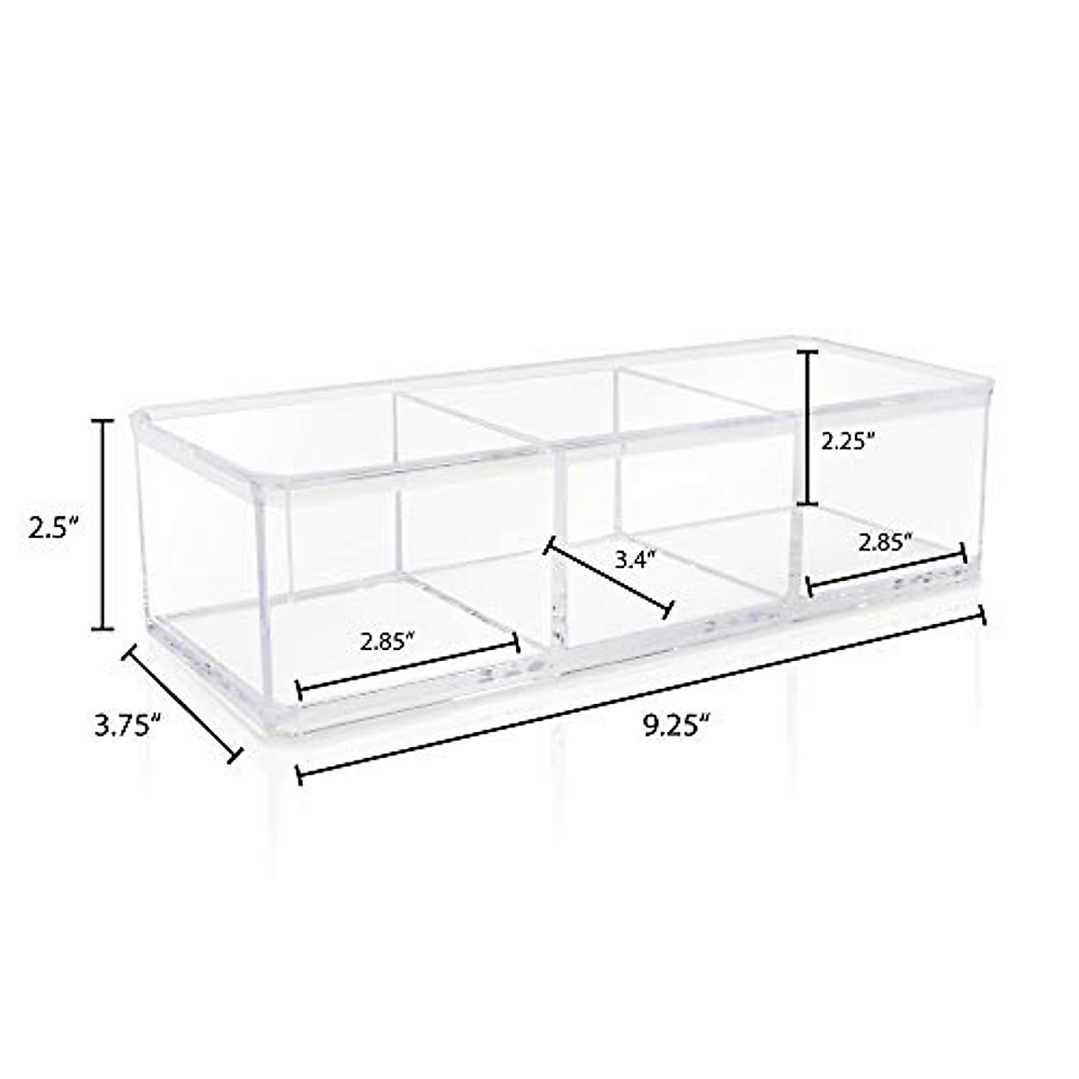 Isaac Jacobs Clear Acrylic 3 Section Organizer- Three Compartment Drawer Tray and Storage Solution for Office, Bathroom, Kitchen, Supplies, and More (Clear)