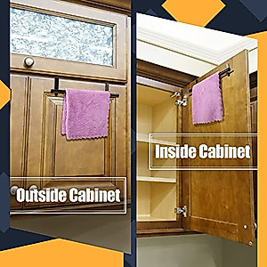 2 Pack Towel Rack for Cabinet Steel Over Door Towel Rack Modern Over Cabinet Towel Hanger Black Towel Bar Holder 9 Inch Storage Organizer for Universal Fit on Kitchen Bathroom Over Cabinet Cupboard