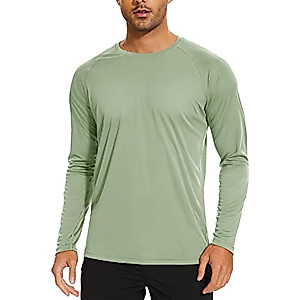 TACVASEN Men's UV Shirt Long Sleeve Swim Sun Protection Tops Running Shirts Outdoor Rash Guard Performance Tee Quick Dry Swimwear for Men Light Green