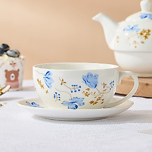 CHILDIKE Tea for One Porcelain Teapot and Cup Set, Tea Set for One, Floral Teapot, Tea Set Gift for Women, Orchids