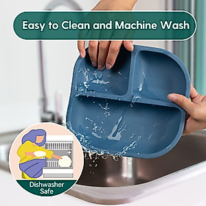 BABELIO Powerful Suction Plates for Baby and Toddler, 100% Food Grand Silicone Divided Baby Plates, BPA Free, Microwave & Dishwasher Safe, Stay Put with 4 Suction Cups, 3 Pack