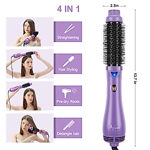 Hot Air Brush, Aima Beauty Salon One-Step Hair Dryer and Volumizer, 4-in-1 Hair Dryer Brush, Hair Styling Tools, Purple-Round
