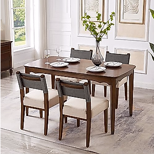 Ball & Cast Upholstered Dining Chairs Set of 2 Armless Chair with Leather Back Wooden Chairs, Linen