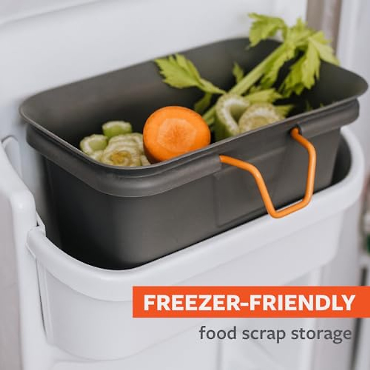 Full Circle Scrap Happy – Food Scrap Collector and Freezer Compost Bin - Hanging Kitchen Countertop Bin for Fruit and Vegetable Waste, Slate