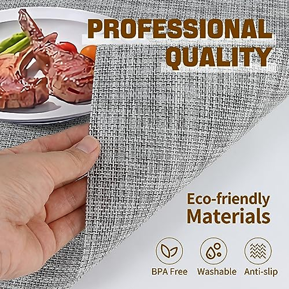 Placemats Set of 7 Dining Table Place Mats Gray - PVC Modern Table Mat Placemats No Slip, Placemat for Kitchen Dinner Coffee Outdoor