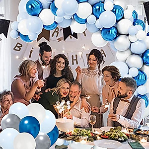 RUBFAC 147pcs Blue Balloon Garland Arch Kit Metallic Pastel Blue White Latex Balloons and 4D Silver Balloons Set for Baby Shower Wedding Birthday Party Background Decorations