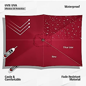 Yolorite 6.5x10ft Rectangular Patio Umbrella, Outdoor Market Table Umbrellas with Heavy Duty Pole, UV Protect Umbrella with Push Botton Tilt & Crank Ideal for Garden, Deck, Lawn, Backyard & Pool, Red