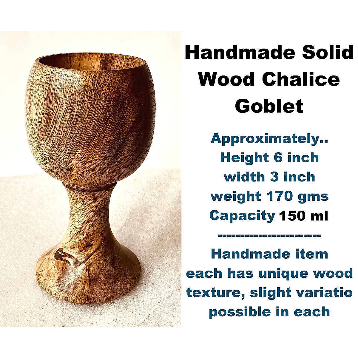 ALADEAN Wooden Goblet Cup 6" - Handmade Wood Vintage Chalice Wine Drinking Goblet Cup Gift 5oz Wood Cup for Congregations, Wedding Anniversary Party Christmas Eucharist, Kiddush Cup (1Pc)