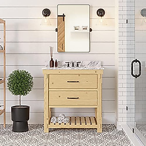 Birmingham 36-inch Bathroom Vanity (Carrara/Driftwood): Includes Driftwood Cabinet with Authentic Italian Carrara Marble Countertop and White Ceramic Sink