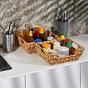 JMKaixin Wicker Storage Baskets, Water Hyacinth Storage Basket with Built-in Handles,2-Pack Hand Woven Baskets with Carry Handles for Storage 13.75" x 11" x 5"