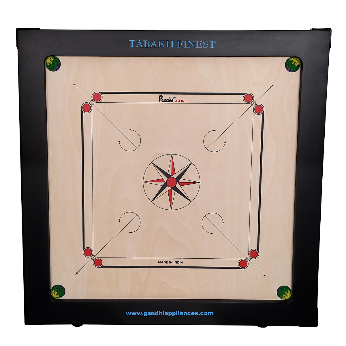 Precise Finest 12mm Carrom Board with Coins, Striker, and Powder by Tabakh, Black