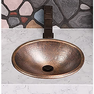 Monarch Abode Pure Copper Hand Hammered Drop-In Bathroom Vanity Sink 17", 17 Inches (Oval)