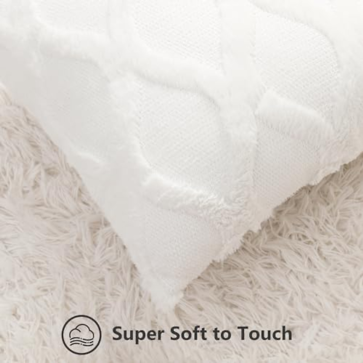 decorUhome Decorative Throw Pillow Covers 18x18 Set of 2, Soft Plush Faux Fur Wool Pillow Covers for Couch Bed Sofa Living Room, Cream White