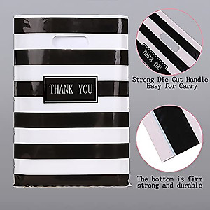 Thank You Merchandise Bags,Daarcin 100pcs 12x16in Shopping Bag,Black and White Stripes Die Cut Plastic Bags with Handle for Boutique,Party,Goodie Bags,Stores,Clothes, Reusable Retail Bags for Bussiness