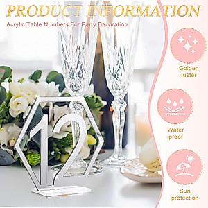 Jetec Table Numbers Wedding Acrylic Table Numbers Hexagon Wedding Numbers Hollow Out Reception Stands Seat Numbers with Holder Base for Wedding Party Event Catering Decoration (Silver)
