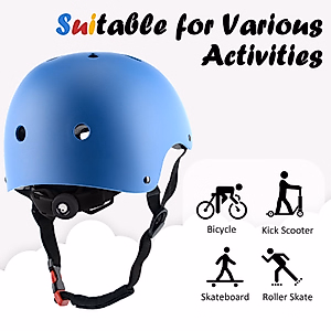 Kids Bike Helmet, Adjustable and Multi-Sport, from Toddler to Youth, 3 Sizes (Blue)