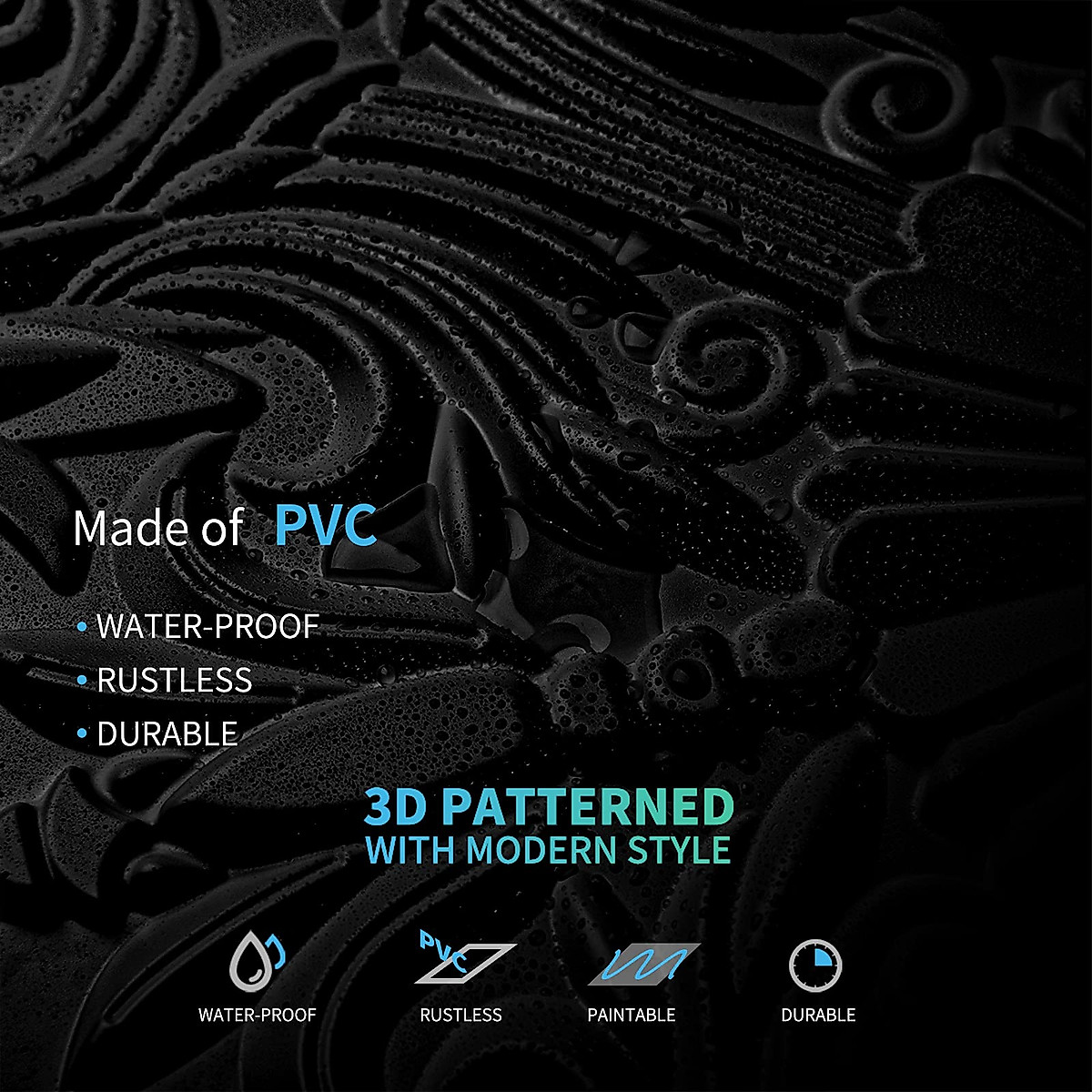 Art3d Decorative Ceiling Tile 2x2 Glue up, Lay in Ceiling Tile 24x24 Pack of 12pcs Spanish Floral in Black