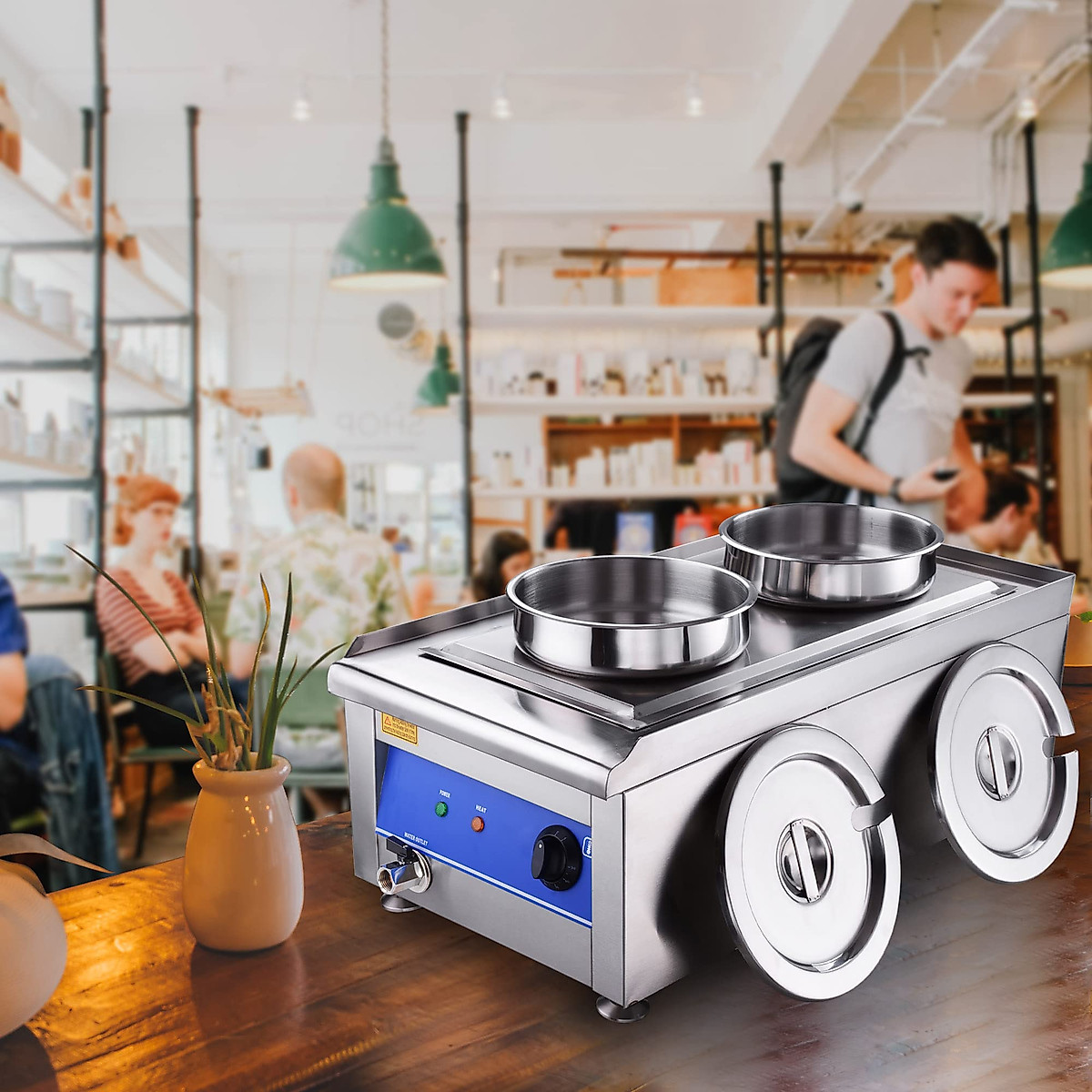 Yescom 1200W Commercial Chili Cheese Food Warmer Dual 7L Pots Stainless Steel Soup Countertop Steam Restaurant Buffet