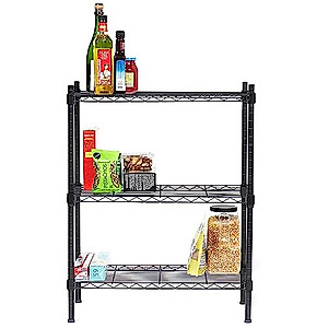 Home Basics Steel Wire Shelf | Heavy Duty | Open Design | Easy To Assemble | (Black, 3 Tier | 23.62" x 13.77" x 31.88")
