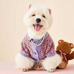Pet Sweater Cardigan Cute Heart Shape Buckles Sweater for Small Dog Cat Soft Jacket Puppy Colorful Knitwear Clothes (S,Purple)