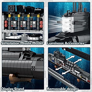 JMBricklayer Nuclear Submarine Building Sets - Military Submarine Toys with Lights, WW2 History Collectible Home Decor Battleship Construction Set, Army Toy Gifts for Boys Men Adults