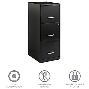 BOWERY HILL Modern 3 Drawer Metal Letter File Cabinet in Black