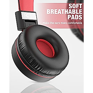 Eposy Kids Headphones, E10 Wired Headphones for Kids Foldable Stereo Bass Headphones with Adjustable Headband, Tangle-Free 3.5 mm Jack for School, On-Ear Headset for Boys Girls Cellphones(Black/Red)