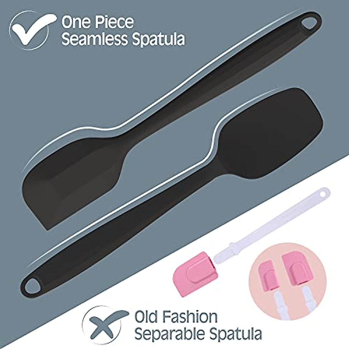 Permanent Replacement Silicone Spatula Set Rubber Spatulas Silicone Heat Resistant up to 600°F Silicon Spatula Kitchen Utensils 6 PCS Black