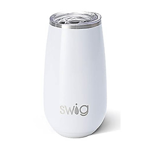 Swig Life 6oz Triple Insulated Stainless Steel Stemless Champagne Flute with Lid, Double Wall, Vacuum Insulated Champagne Tumbler Glass (Diamond White)