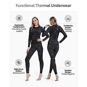 NOOYME Thermal Underwear for Women Base Layer Women Cold Weather,Long Johns for Women Black-camouflage