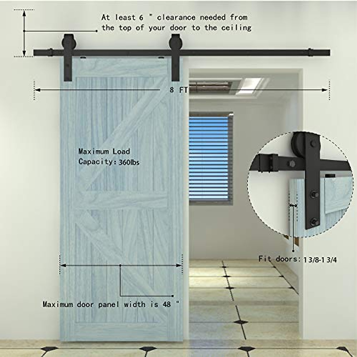 YIGOLD 8ft Sliding Barn Door Hardware Kit,Antique Style,Sliding Smoothly Quietly,Factory Outlet Upgraded Version Quality Carbon Steel,Fit 45"-48" Wide Door Panel-(J Shape Hanger)