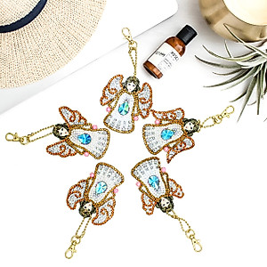 LUSandy 5pcs DIY 5D Angel Diamond Painting Keychain Kits Full Drill Special Shape Crystal Angel Diamond Art Key Chain Key Ring Set for Adults Backpack Purse Handbag Charms