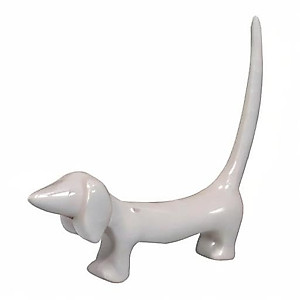 Creative Co-op DA5601 White Stoneware Dachshund Ring Holder, 5.12" L x 4.9" H