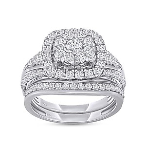 SAVEARTH DIAMONDS 1 1/4 CTTW Round Lab Created Moissanite Diamond Double Halo Bridal Set Wedding Ring in 14k White Gold Over Sterling Silver (1.25 Cttw) Size-9