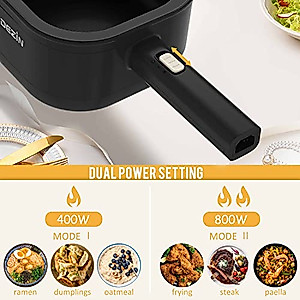 Dezin Hot Pot Electric with Steamer, 2L Non-Stick Ceramic Coating Electric Pot, Multifunction Cooker for Ramen, Soup & Oatmeal, Portable Hot Pot with Power Control for Dorm, Office, Travel (Silicone Spatula Included)