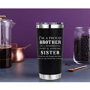 OHSunFLower2 Brother Gifts from Brother, Gift for Brother from Sister- Birthday Gifts for Brother Christmas Valentines Day - I'm A Proud Brother 20 Oz Tumbler Rambler Presents for Brother